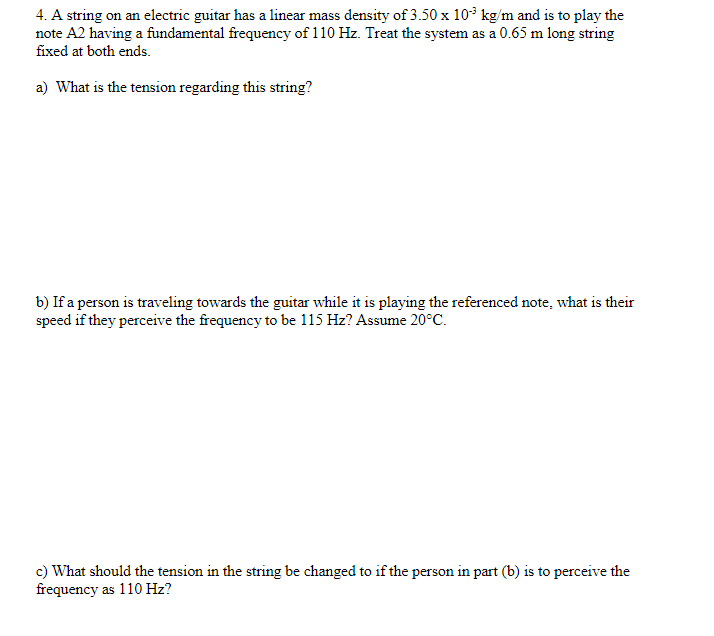 Solved 4. A string on an electric guitar has a linear mass | Chegg.com
