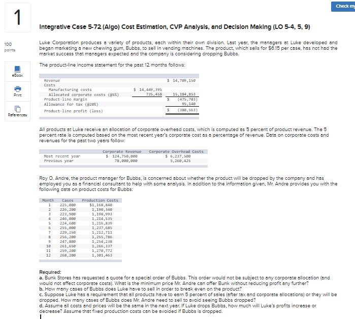 Solved Integratlve Case 5-72 (Algo) Cost Estimatlon, CVP | Chegg.com