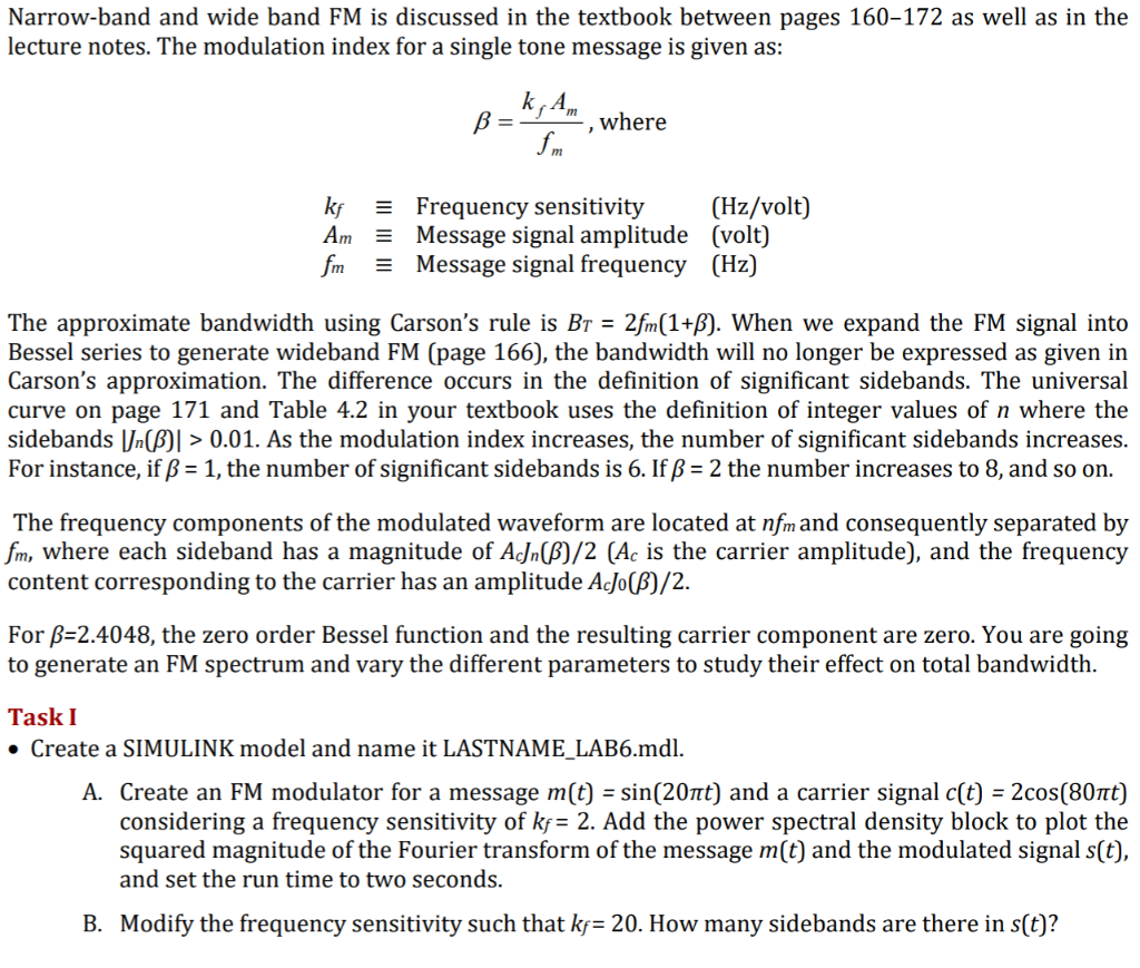 Narrow-band and wide band FM is discussed in the | Chegg.com