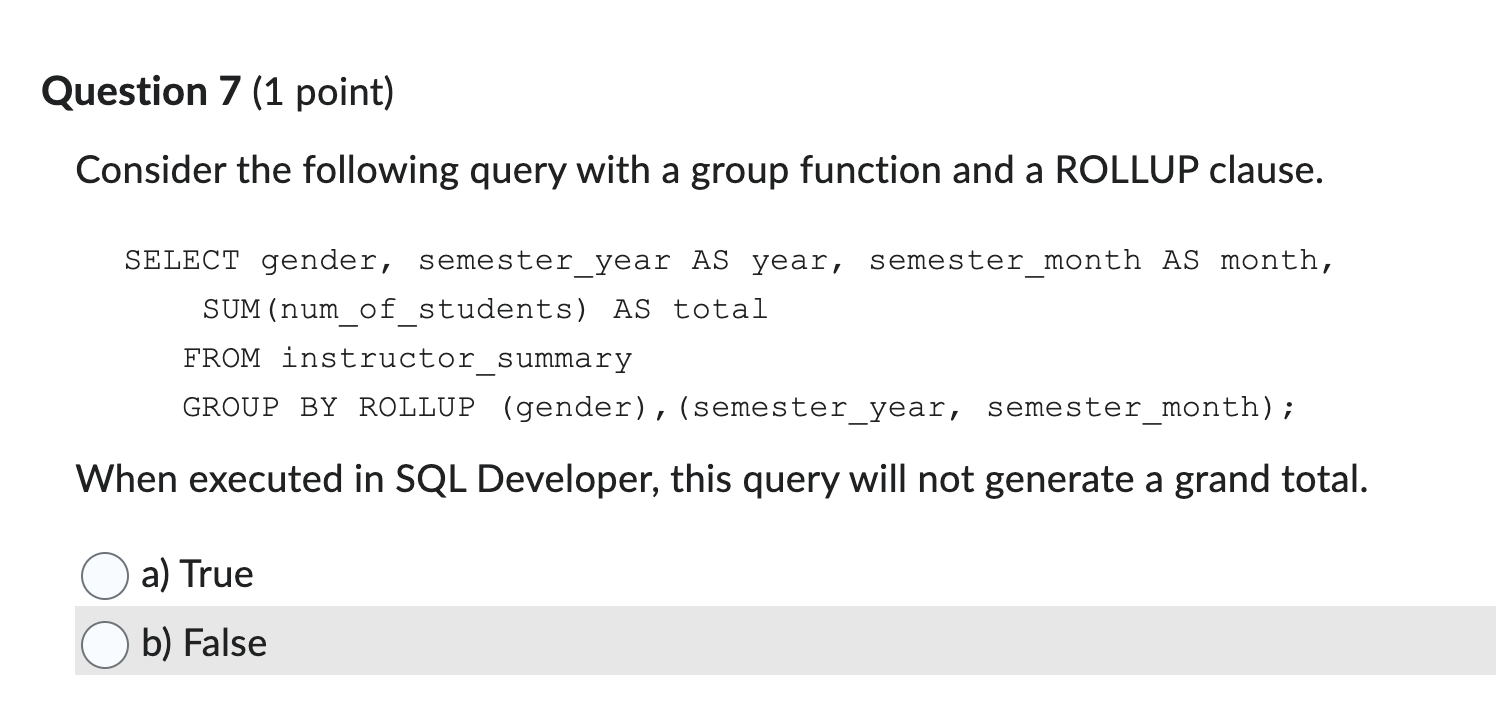 Solved Question 5 (1 point) Consider the following query | Chegg.com
