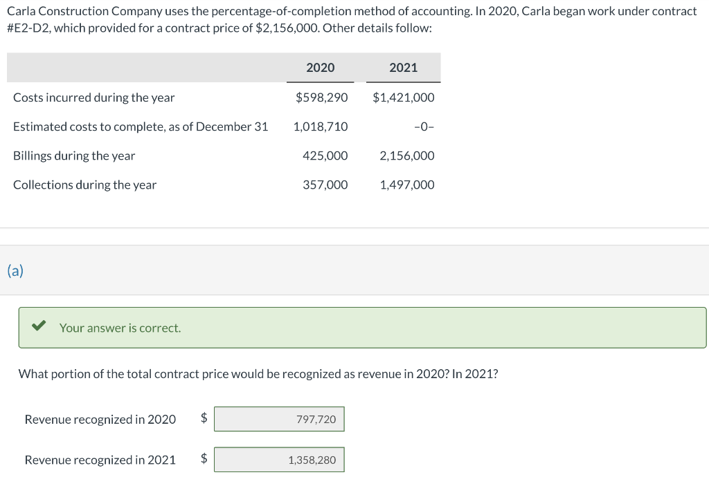Solved Carla Construction Company uses the | Chegg.com
