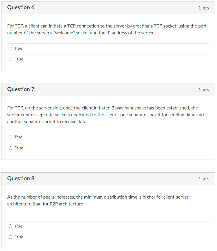 Solved Question 6 1 pts For TCP, a client can initiate a TCP | Chegg.com