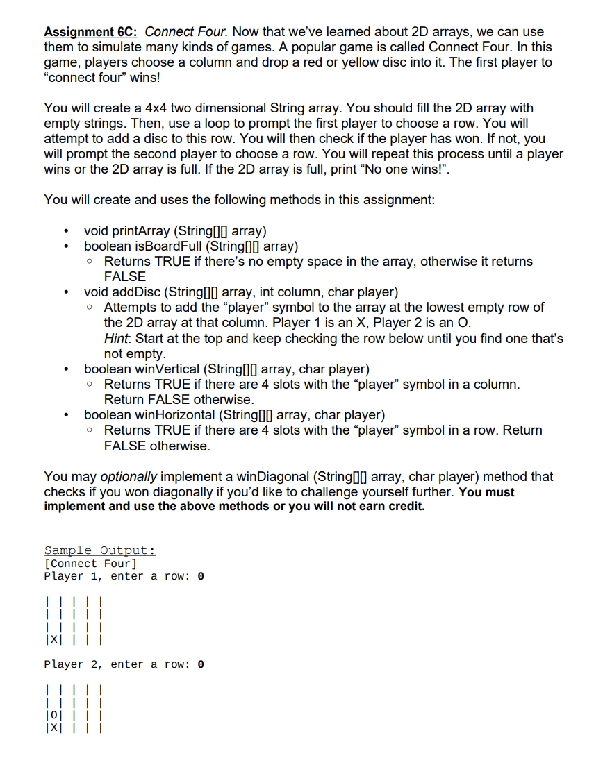 Solved Assignment 6C: Connect Four. Now that we've learned | Chegg.com