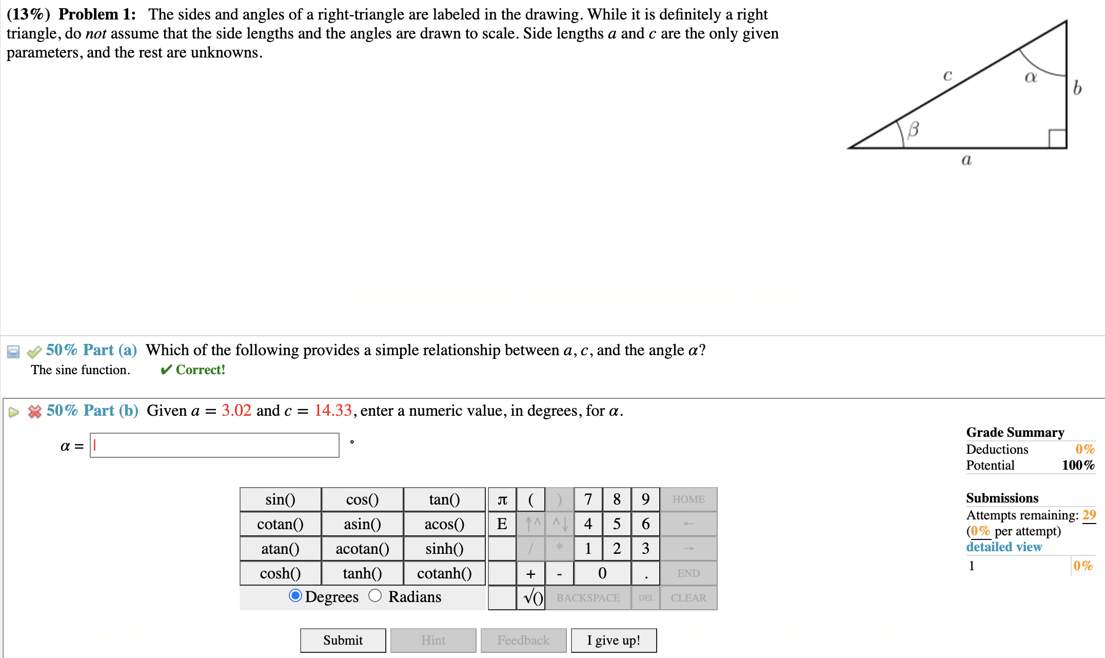 Solved The sides and angles of a right-triangle are labeled | Chegg.com