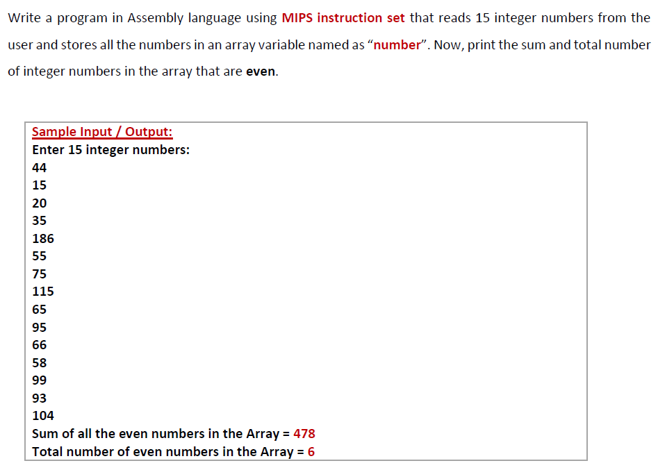 Solved Write a program in Assembly language using MIPS | Chegg.com