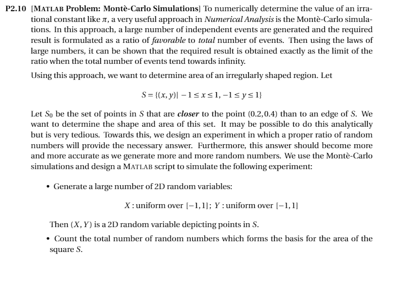 P2.10 (MATLAB Problem: Monte-Carlo Simulations) To | Chegg.com