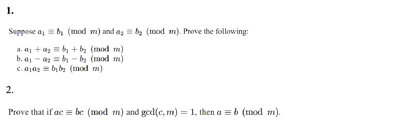 Solved Suppose a1≡b1(modm) and a2≡b2(modm). Prove the | Chegg.com