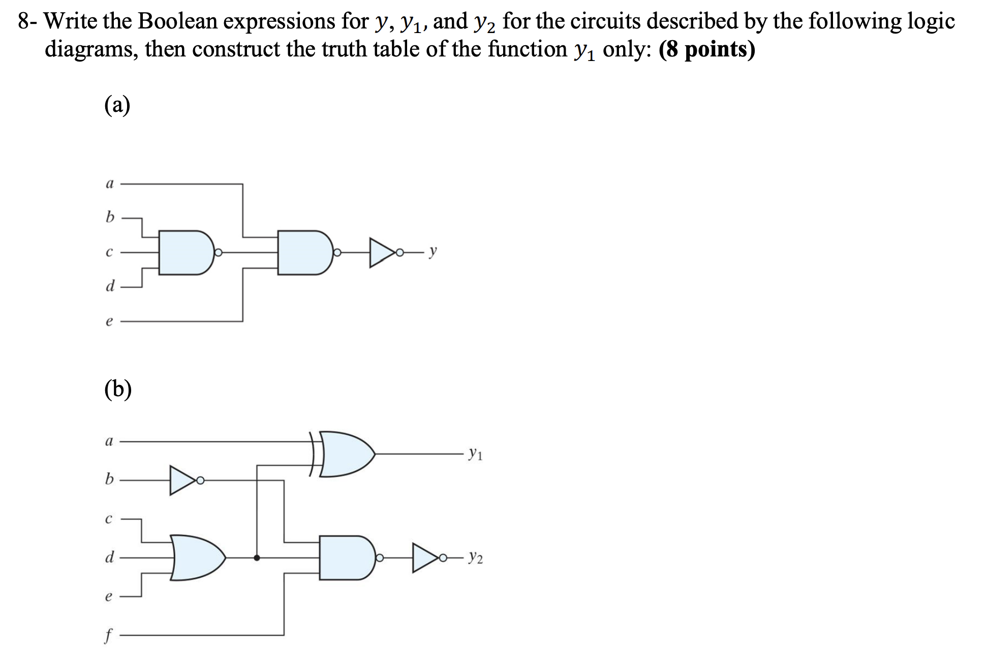Solved 8- Write the Boolean expressions for y,y1, and y2 for | Chegg.com