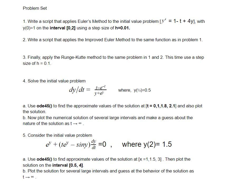 Problem Set 1. Write a script that applies Euler's | Chegg.com
