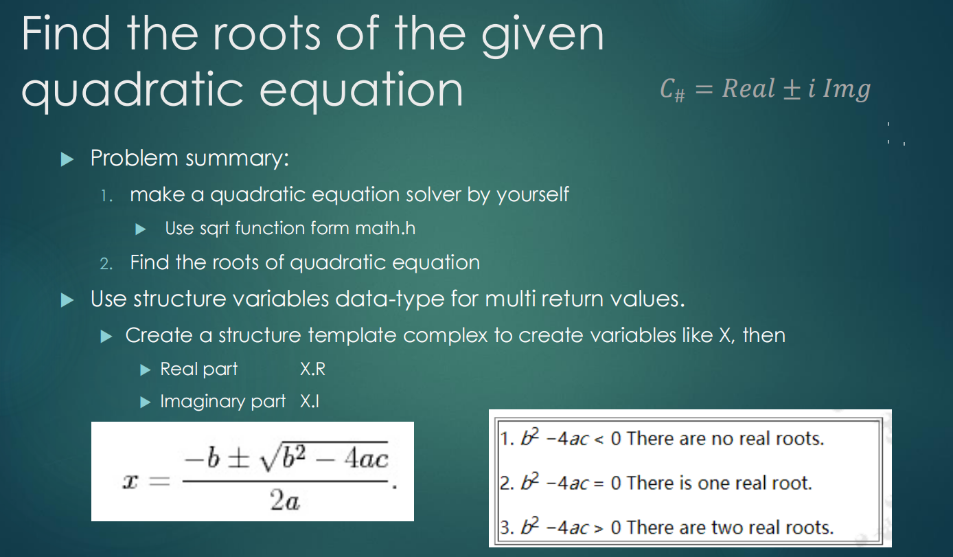Solved Find the roots of the given quadratic equation C# - | Chegg.com