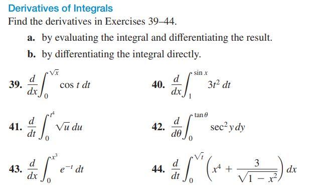 Solved Derivatives Of Integrals Find The Derivatives In Chegg