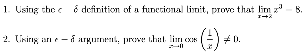 Solved 1. Using the e – 8 definition of a functional limit, | Chegg.com