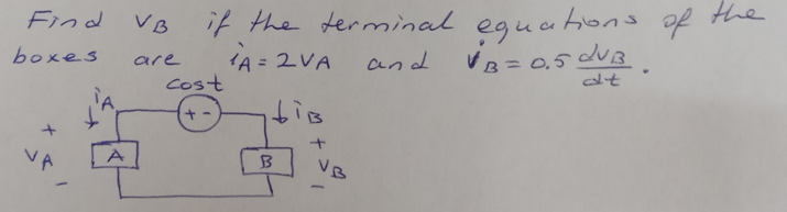 Solved Find VB if the terminal equations of the boxes are | Chegg.com