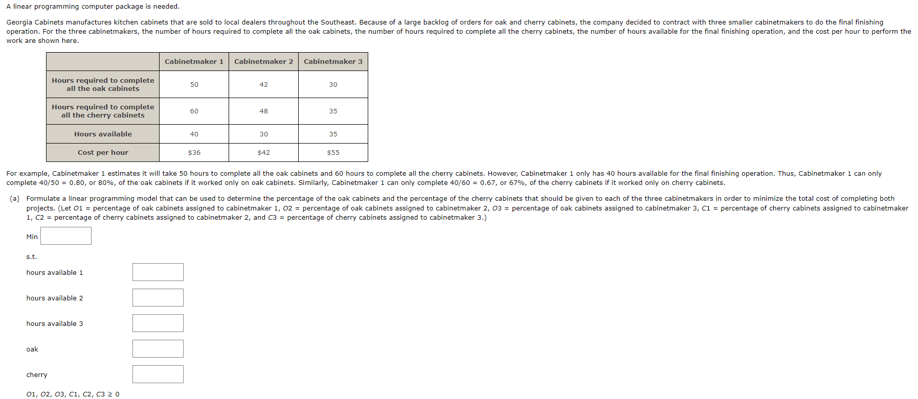1,C2= percentage of cherry cabinets assigned to | Chegg.com