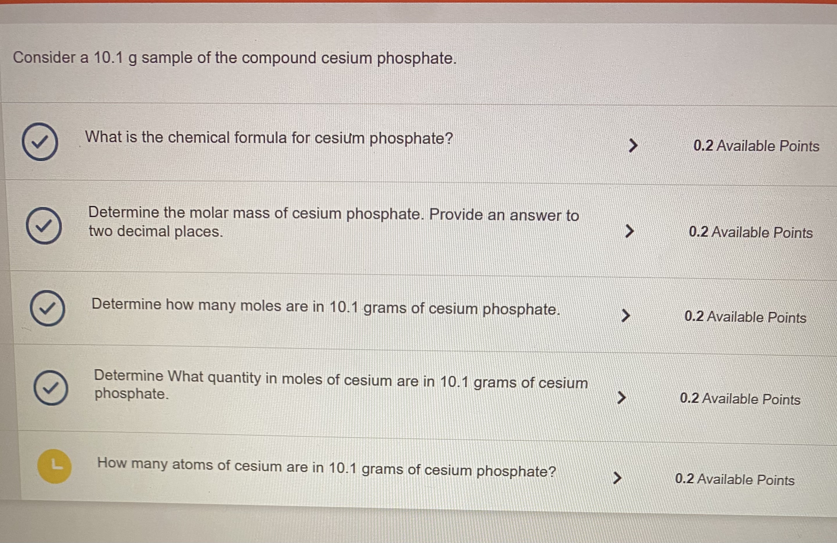 Solved Consider a 10.1g ﻿sample of the compound cesium | Chegg.com