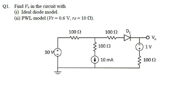 Solved Find Vo in the circuit with (i) Ideal diode model. | Chegg.com