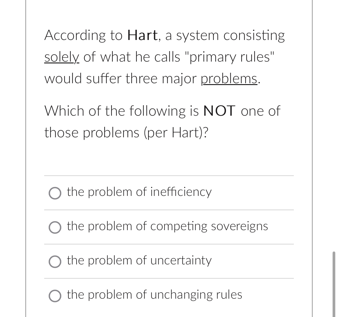 According to Hart, a system consisting solely | Chegg.com