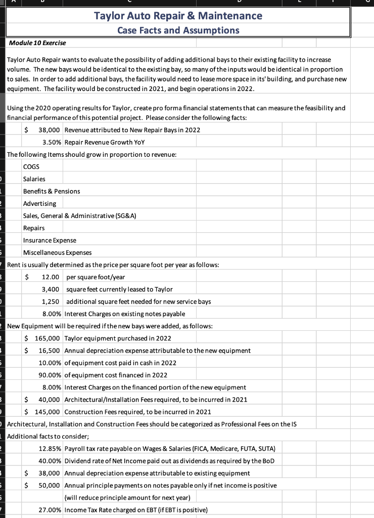 Solved Taylor Auto Repair \& Maintenance Case Facts and | Chegg.com