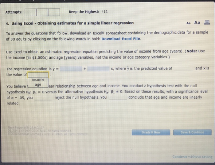 Solved Attempts: Keep the Highest: /12 4. using Excel - | Chegg.com