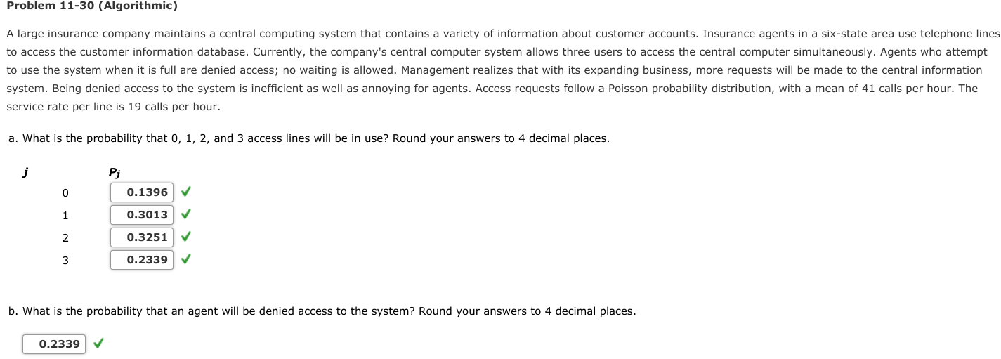 Solved Problem 11-30 (Algorithmic) A large insurance company | Chegg.com Solved Problem 11-30 (Algorithmic) A large insurance company | Chegg.com