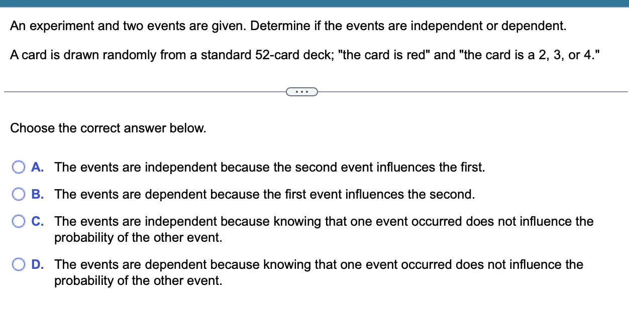 Solved An experiment and two events are given. Determine if | Chegg.com
