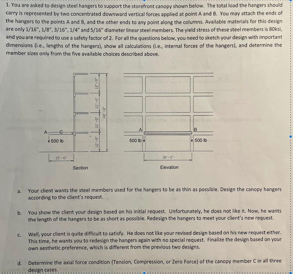 1. You are asked to design steel hangers to support | Chegg.com