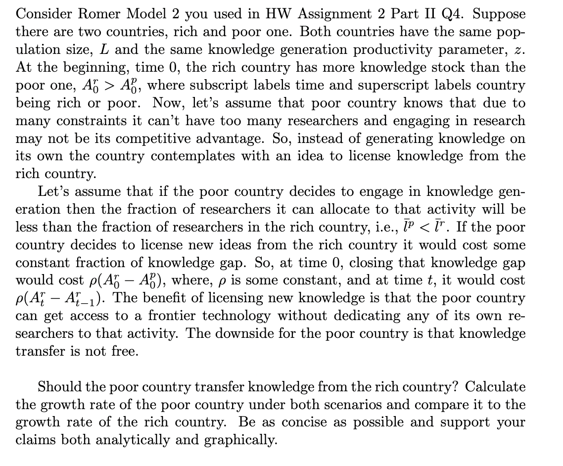 Solved Consider Romer Model 2 you used in HW Assignment 2 | Chegg.com