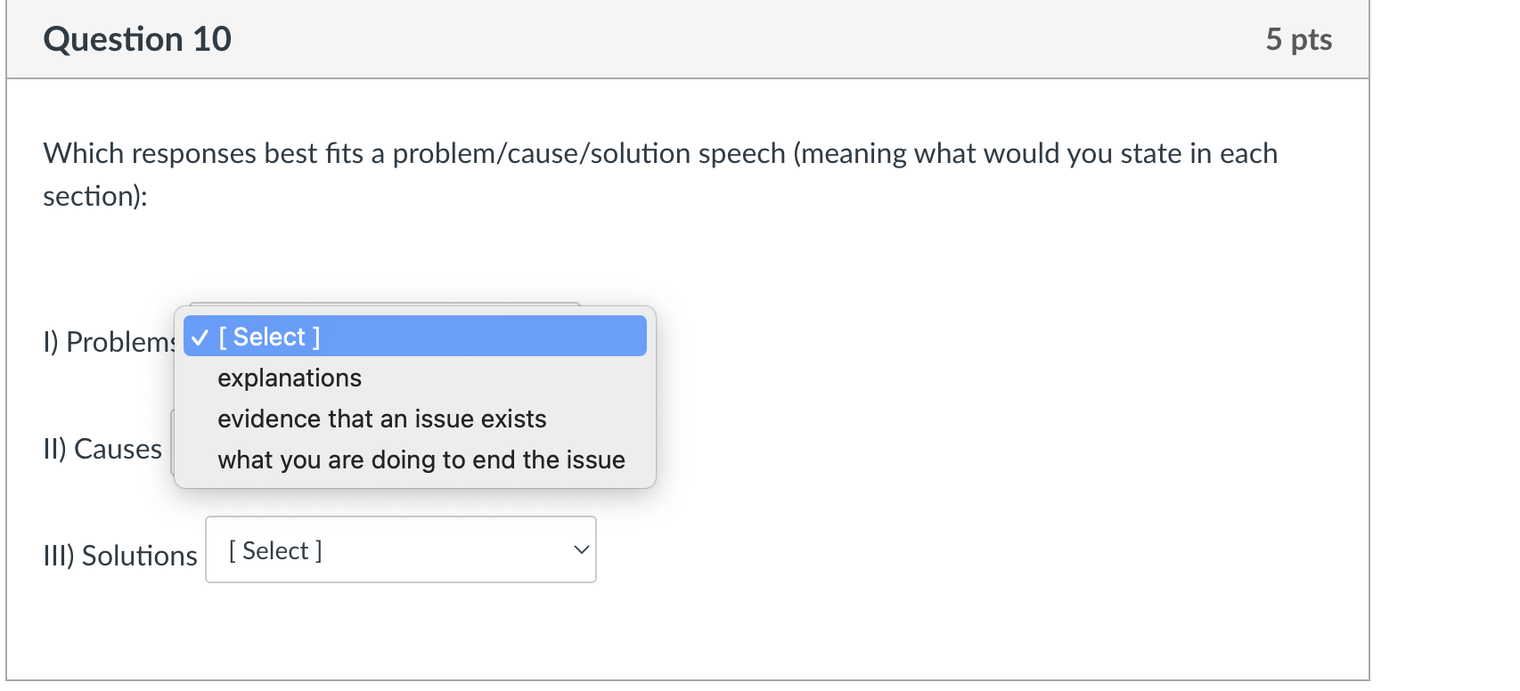 Which responses best fits a problem/cause/solution | Chegg.com