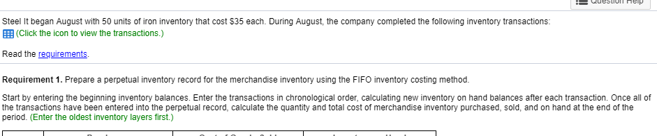 Solved -X Requirements 1. Prepare a perpetual inventory | Chegg.com