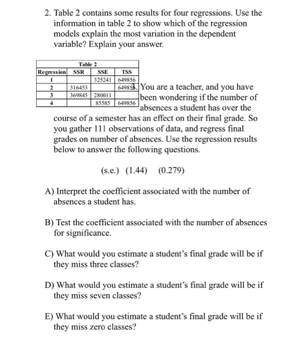 Solved 2. Table 2 contains some results for four | Chegg.com