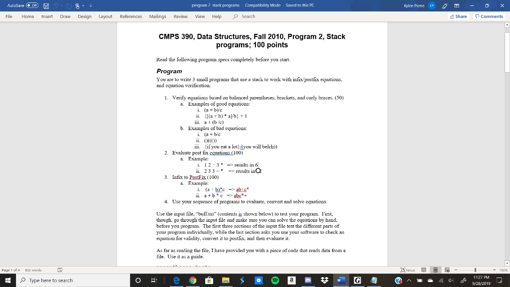 Solved Kylon Pierre KP - AutoSave CH H File Home UGE Draw | Chegg.com