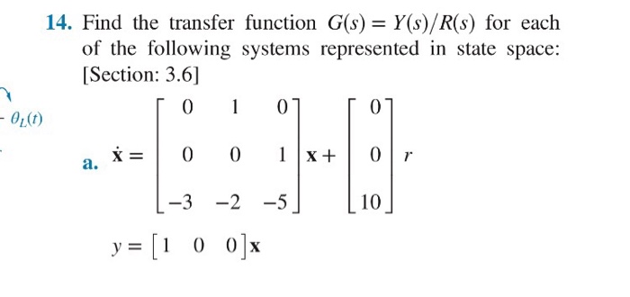 Solved 14. Find the transfer function G(s) -Y(s)/R(s) for | Chegg.com