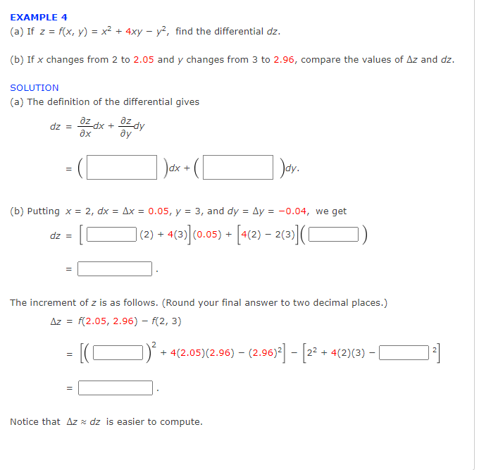Solved EXAMPLE 4 (a) If z = f(x, y) = x2 + 4xy – y2, find | Chegg.com