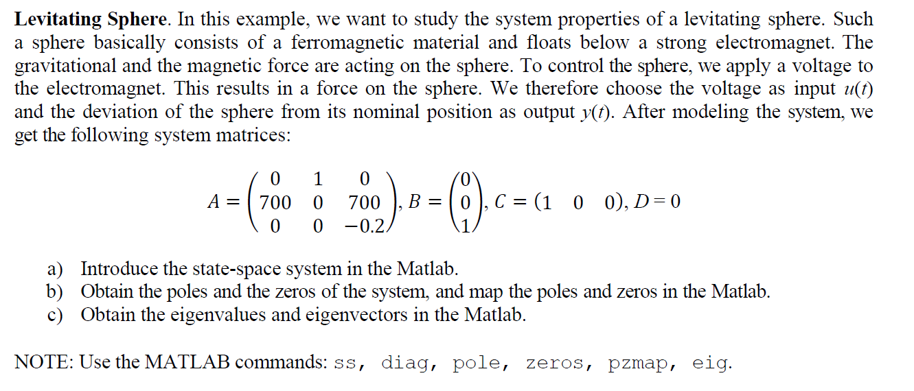 Solved Levitating Sphere. In this example, we want to study | Chegg.com