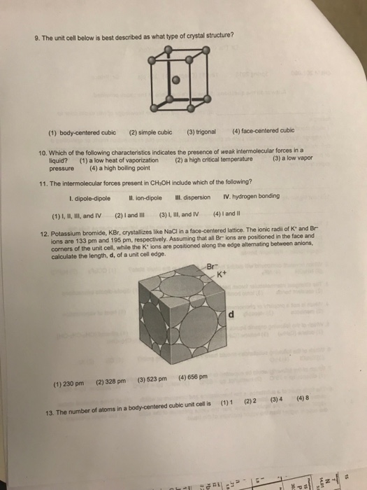 Solved 9. The unit cell below is best described as what type | Chegg.com