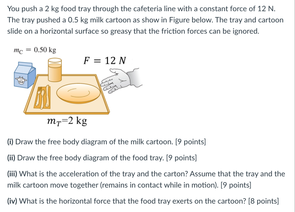 Solved You push a 2 kg food tray through the cafeteria line | Chegg.com