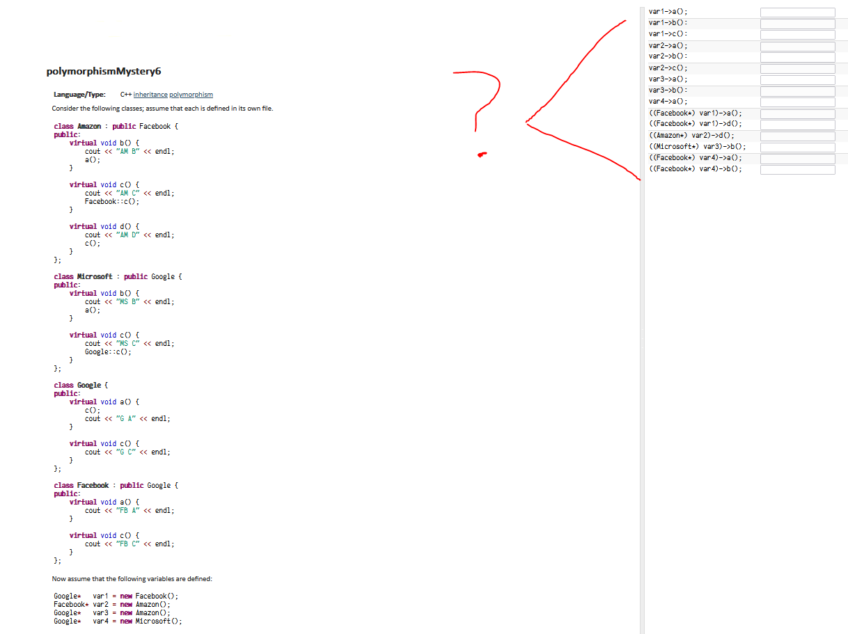 Solved polymorphismMystery6 Language/Type: C++ inheritance | Chegg.com
