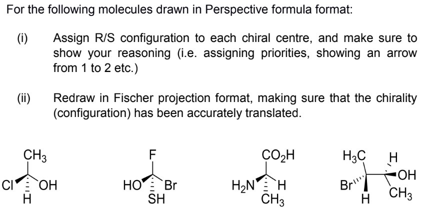 Solved For the following molecules drawn in Perspective | Chegg.com