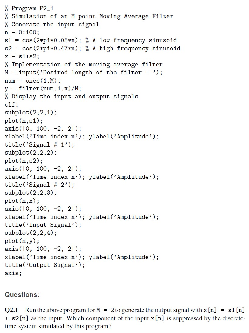 % Program P2_1 % Simulation of an M-point Moving | Chegg.com