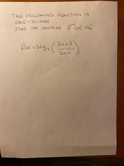 Solved THE FOLLOWING FUNCTION IS ONE-TO-ONE FIND THE INVERSE | Chegg.com