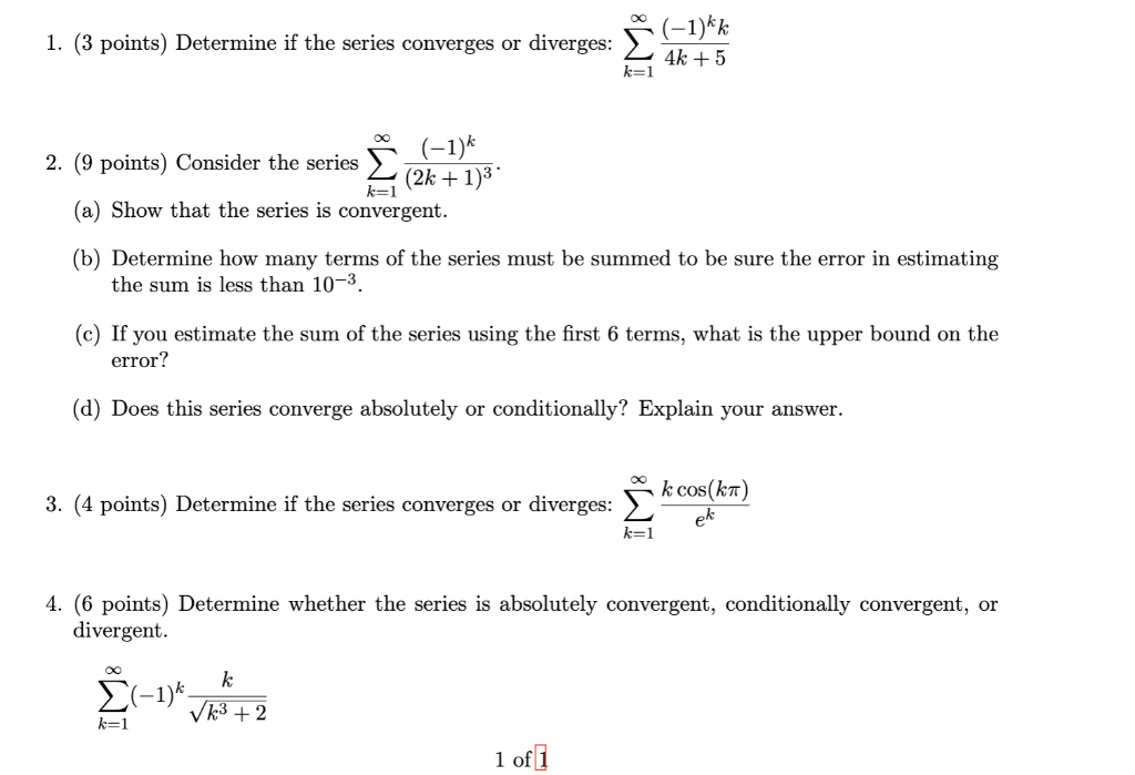 Solved 1. (3 points) Determine if the series converges or | Chegg.com