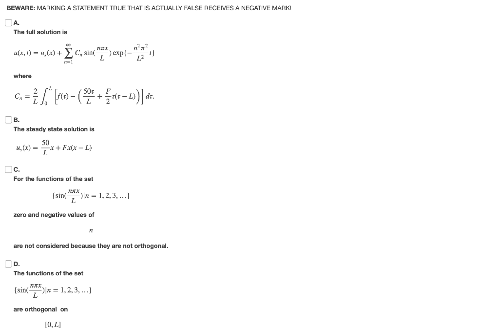 Solved Mark which statements below are true, using_the | Chegg.com
