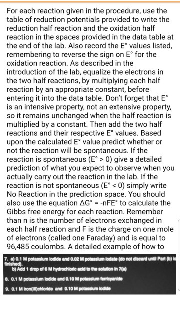 Solved For each reaction given in the procedure, use the | Chegg.com