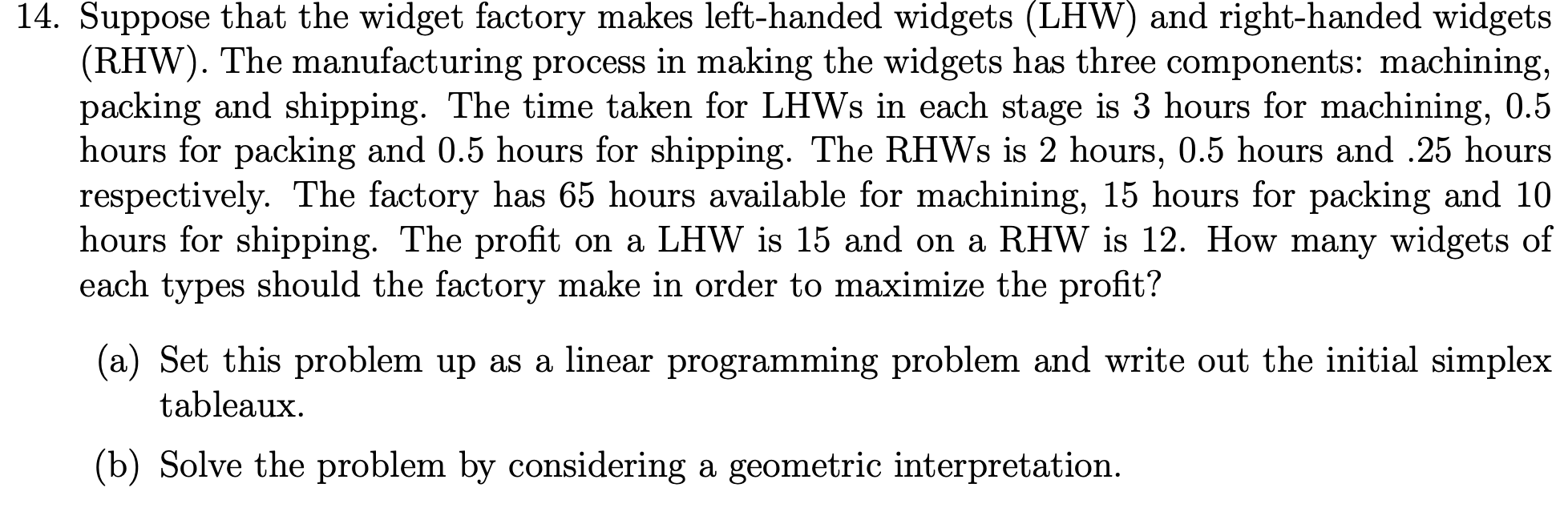 Solved 14. Suppose that the widget factory makes left-handed | Chegg.com