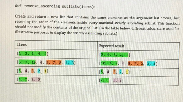 Solved def reverse ascending sublists (items): Create and | Chegg.com