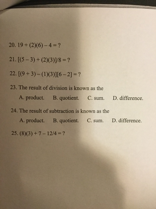 Solved Exercise for Section A 1. (10)3 +5)-? 3. (6-5+2)(5)-? | Chegg.com