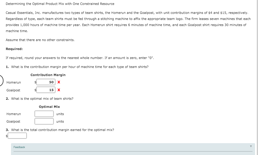 Solved Determining the optimal Product Mix with One | Chegg.com