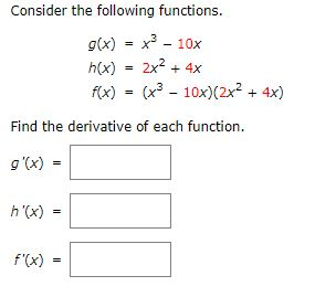 Solved Consider the following functions. g(x) = x2 - 10x | Chegg.com