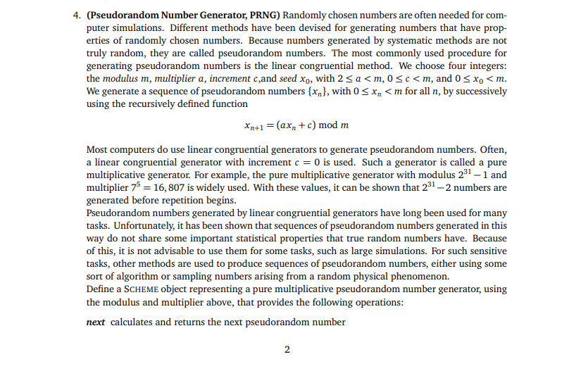 4. (Pseudorandom Number Generator, PRNG) Randomly | Chegg.com