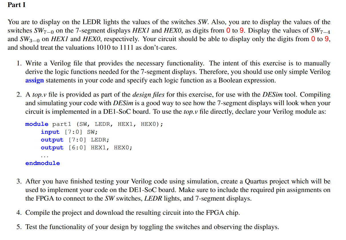 Solved Part IYou are to display on the LEDR lights the | Chegg.com